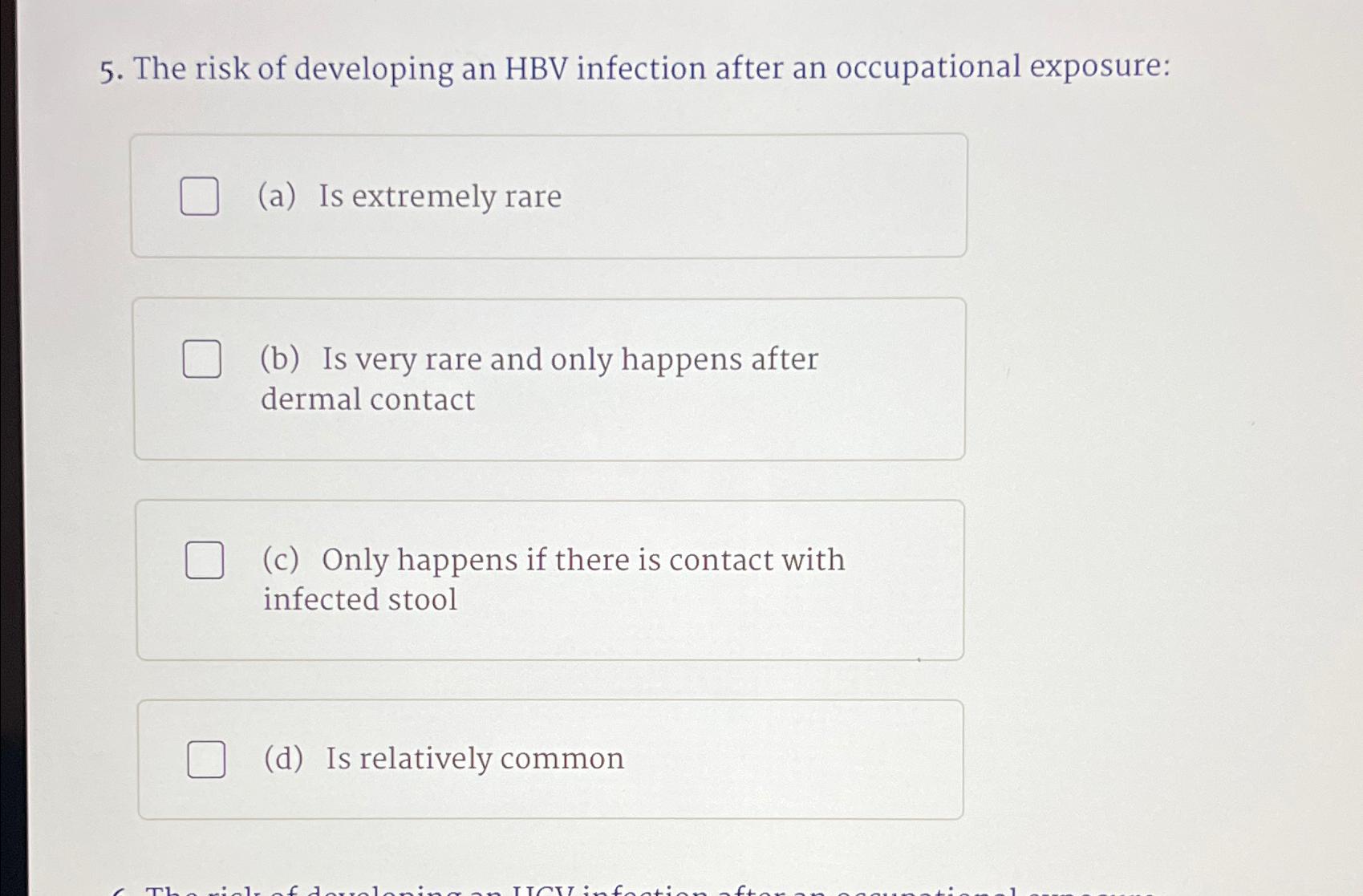 Solved The risk of developing an HBV infection after an | Chegg.com