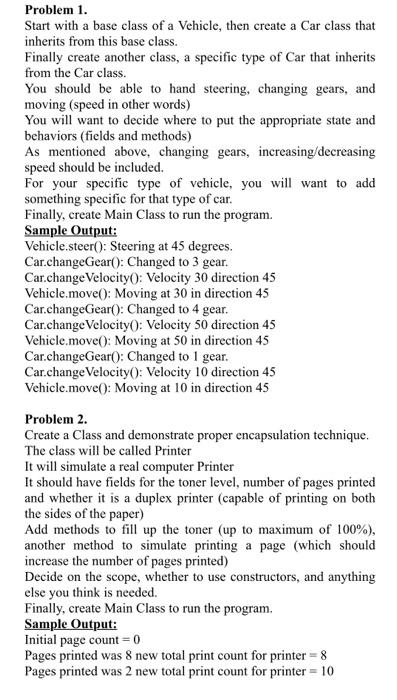 Solved Problem 1. Start with a base class of a vehicle, then | Chegg.com
