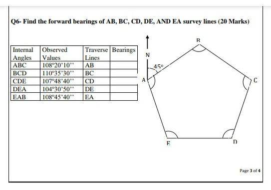 Solved 06- Find the forward bearings of AB, BC, CD, DE, AND | Chegg.com
