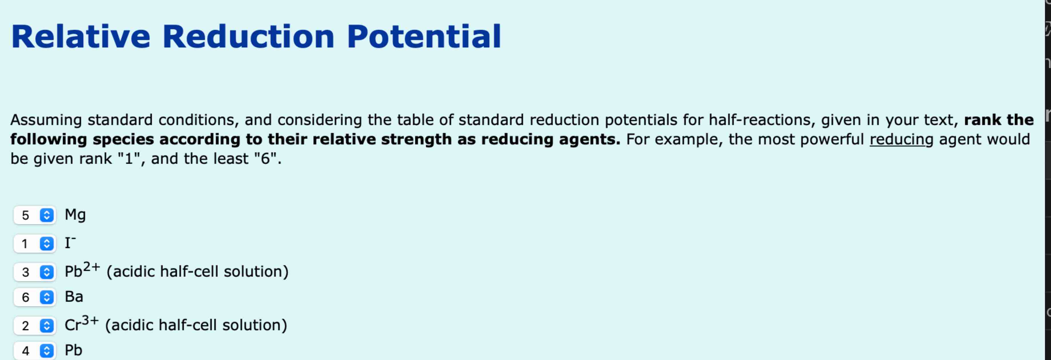 Solved Relative Reduction PotentialAssuming standard | Chegg.com