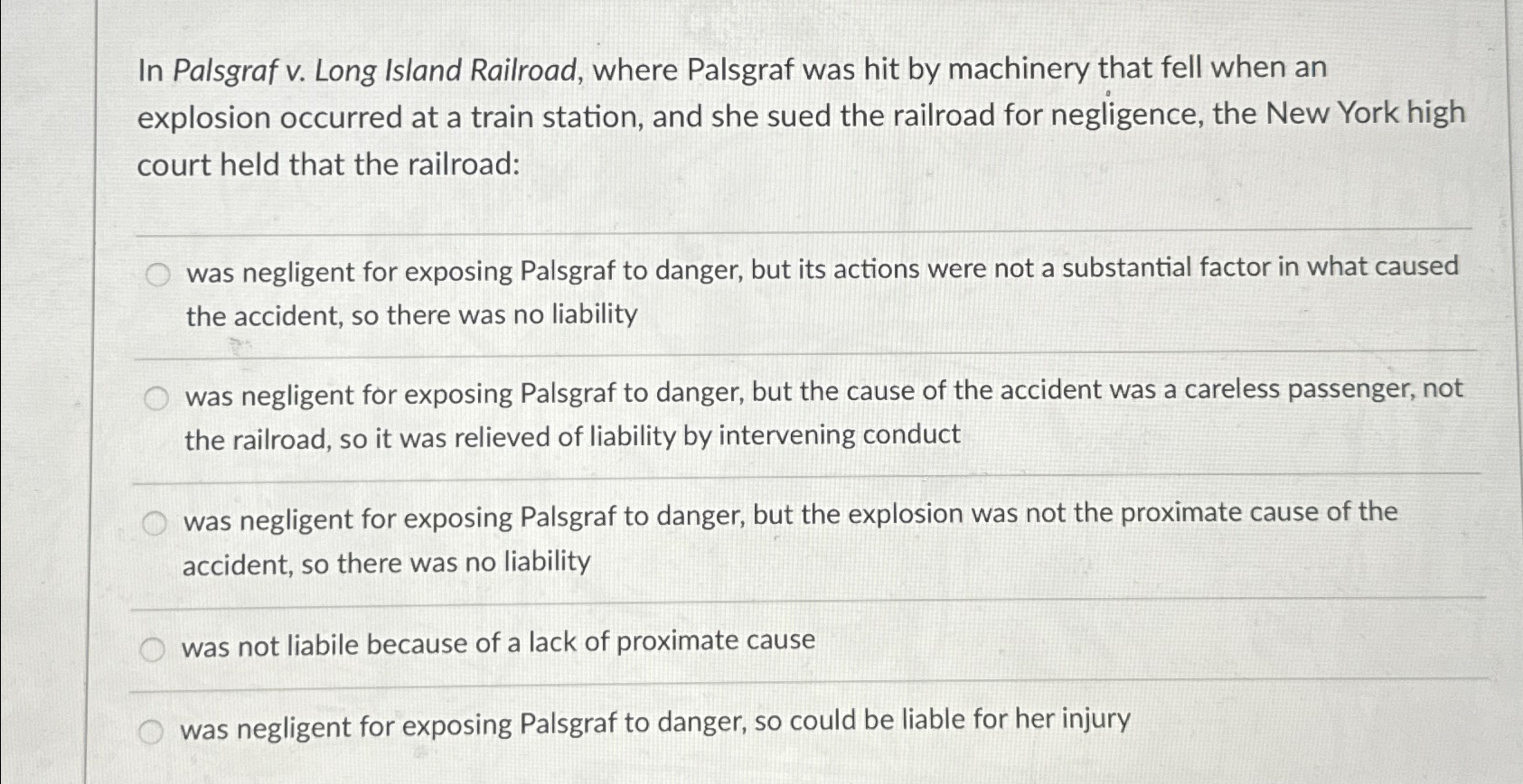 Solved In Palsgraf v. ﻿Long Island Railroad, where Palsgraf | Chegg.com