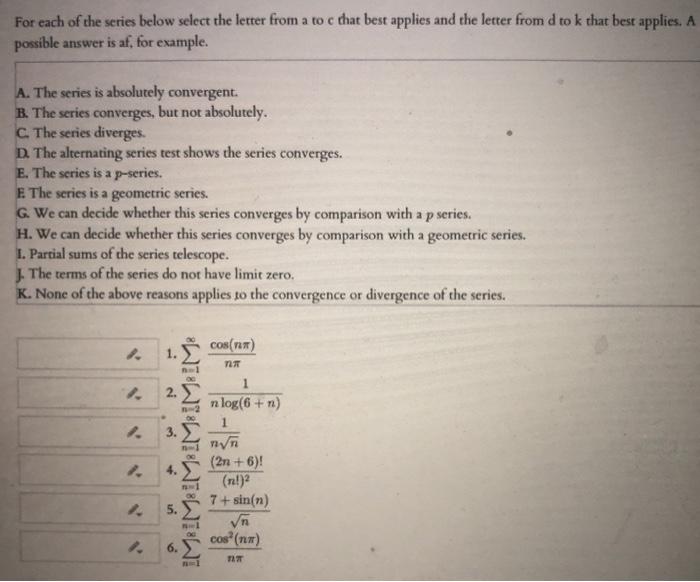 Solved For each of the series below select the letter from a | Chegg.com