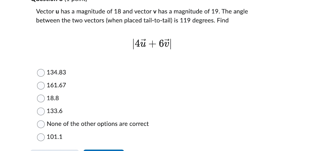 Solved Vector u ﻿has a magnitude of 18 ﻿and vector v ﻿has a | Chegg.com