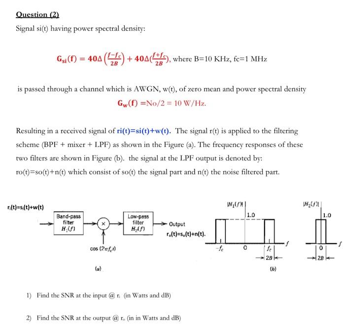 Solved Signal si (t) having power spectral density: | Chegg.com