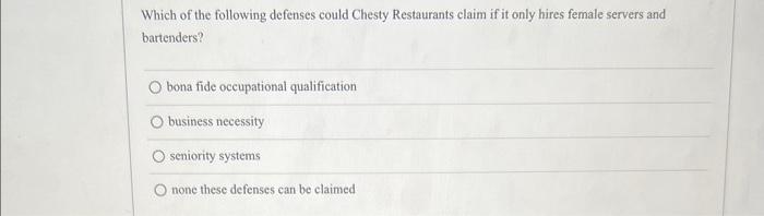 Solved Which of the following defenses could Chesty | Chegg.com