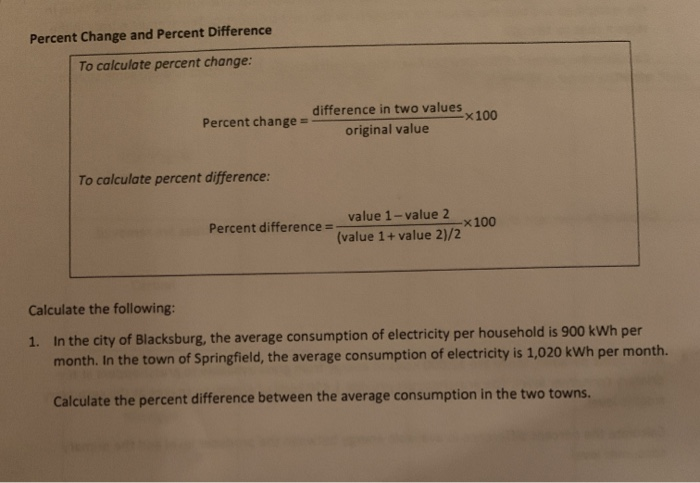 Solved Percent Change And Percent Difference To Calculate Chegg