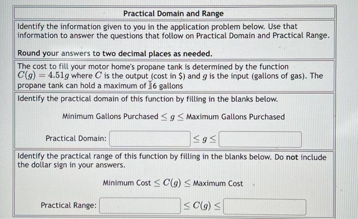 Solved Practical Domain and Range Identify the information | Chegg.com