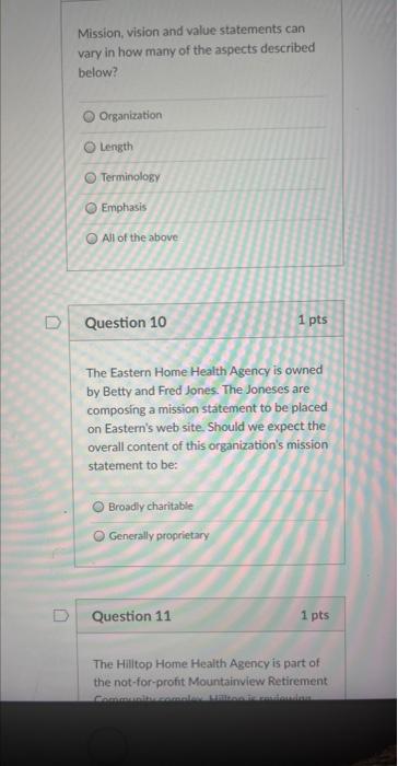[Solved]: Mission, vision and value statements can vary in