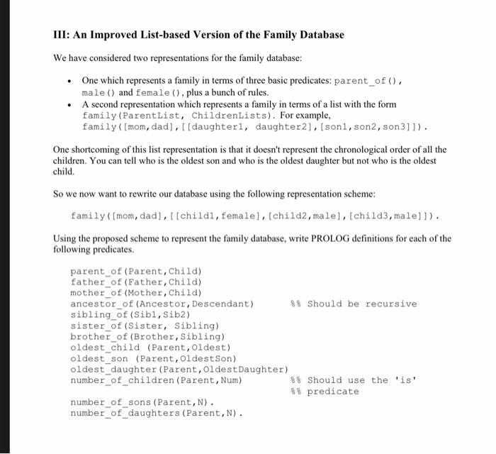 Solved III: An Improved List-based Version of the Family | Chegg.com