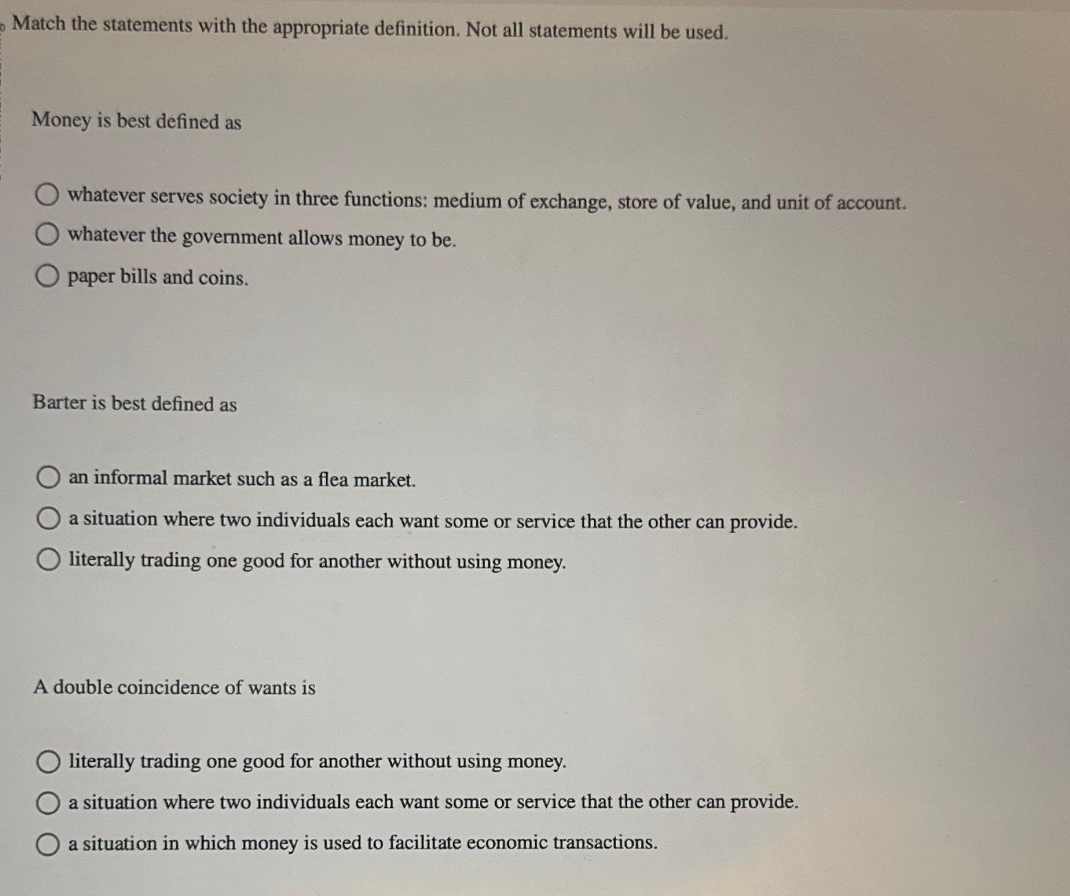 Solved Match the statements with the appropriate definition. | Chegg.com