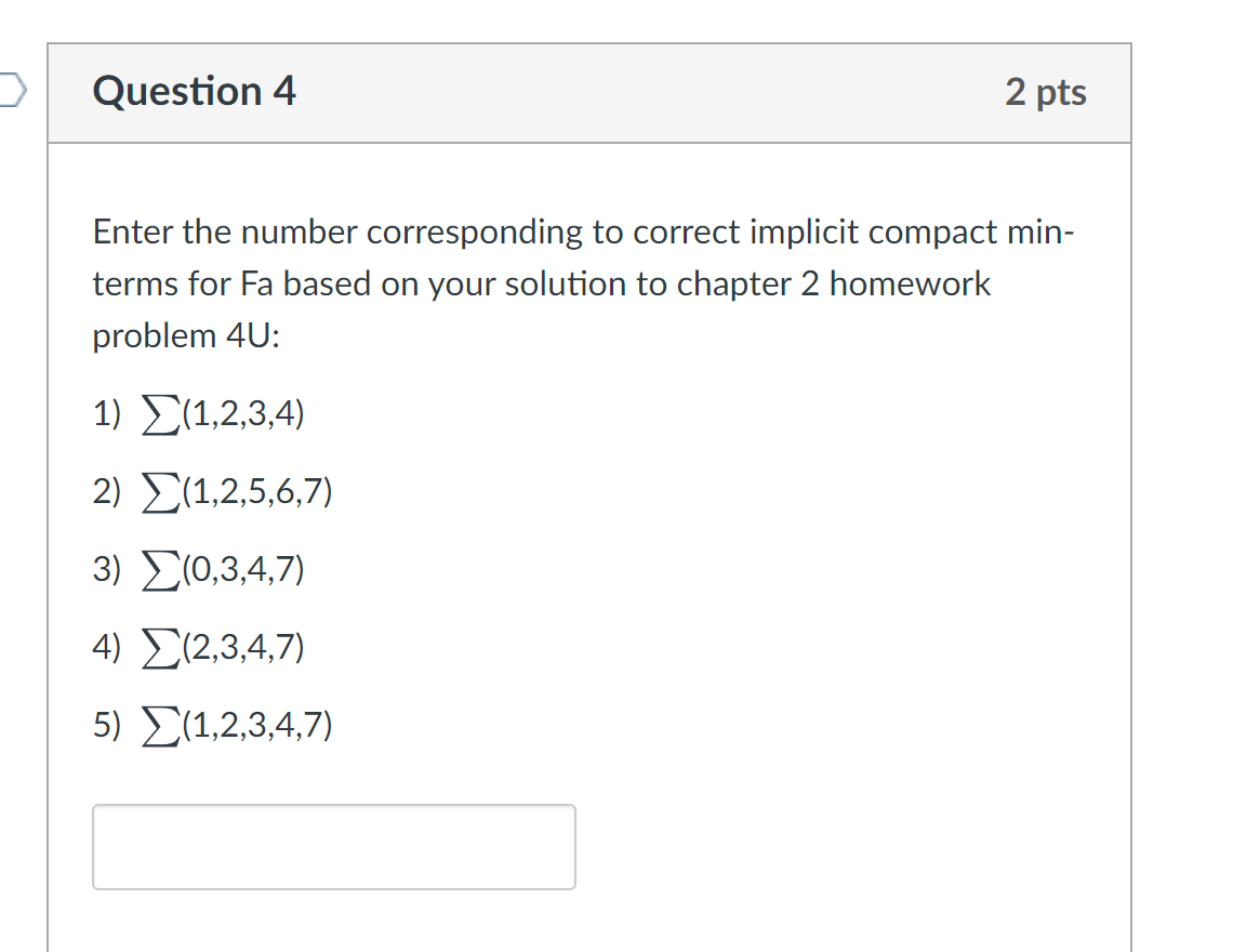 Question 4Enter the number corresponding to correct | Chegg.com