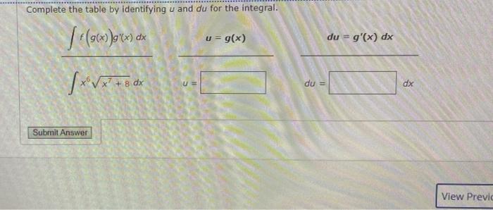 Solved Complete the table by identifying u and du for the | Chegg.com