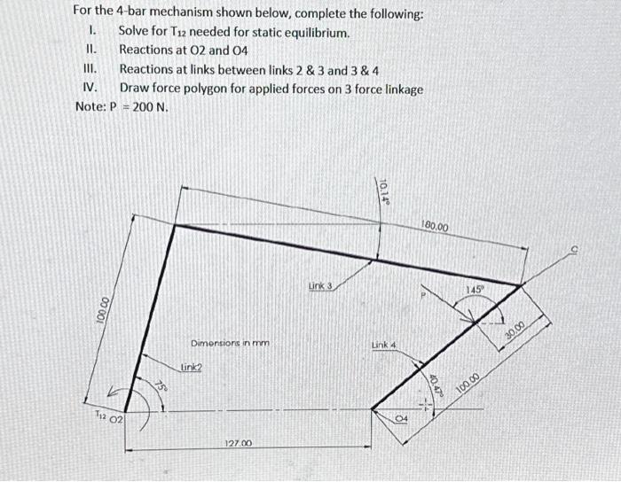 For the 4-bar mechanism shown below, complete the | Chegg.com