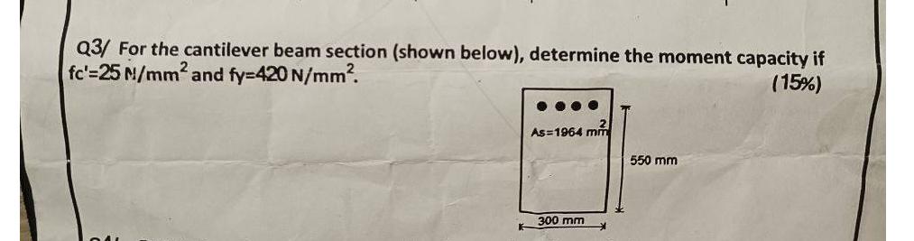 Solved Q3/ ﻿For the cantilever beam section (shown below), | Chegg.com