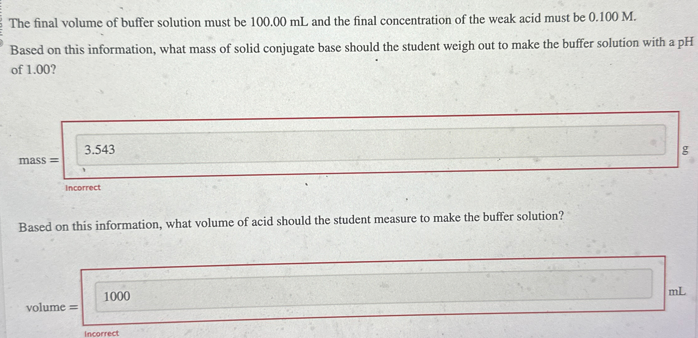 Solved The final volume of buffer solution must be 100.00mL | Chegg.com
