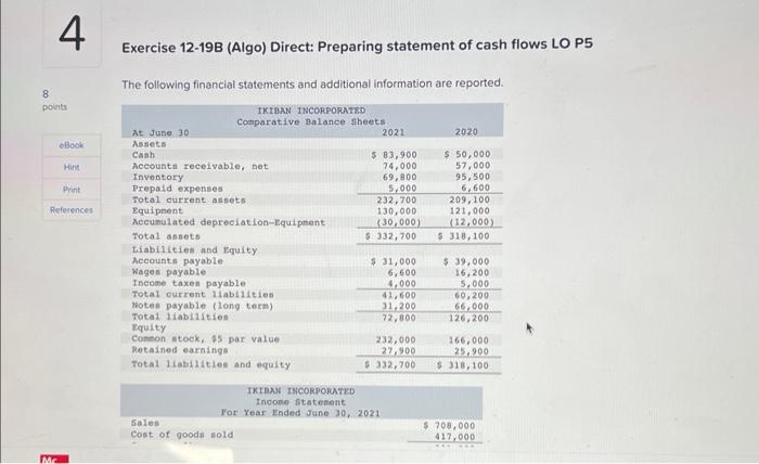 Solved Exercise 12-19B (Algo) Direct: Preparing statement of | Chegg.com