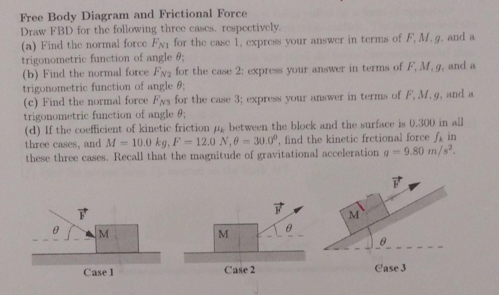 Solved Free Body Diagram and Frictional Force Draw FBD for | Chegg.com