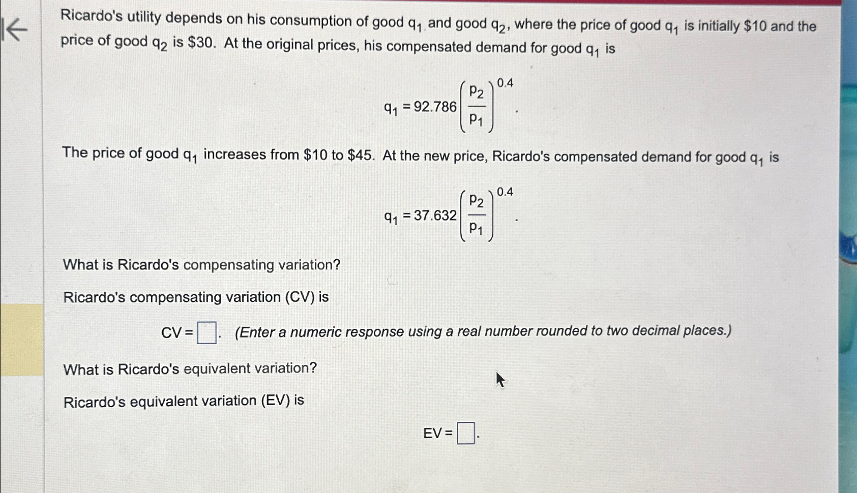 Solved Ricardo's utility depends on his consumption of good | Chegg.com