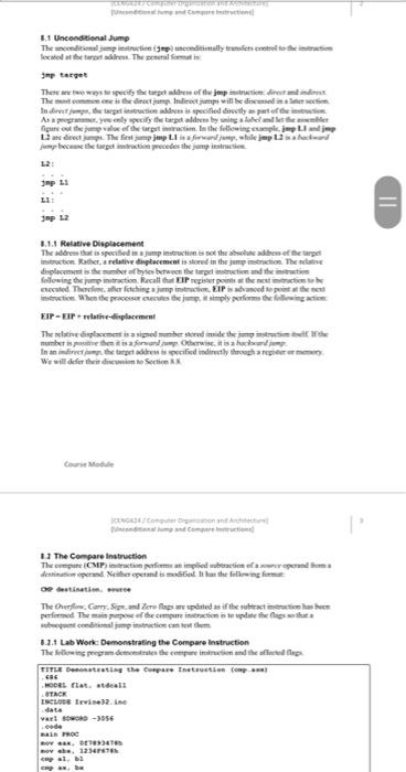 Solved Lab exercise no. 8: Unconditional Jump and Compare | Chegg.com