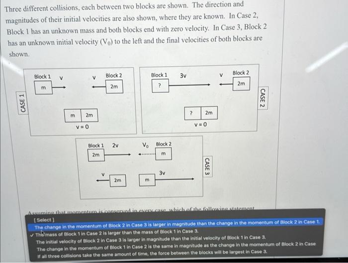 Solved Three different collisions, each between two blocks | Chegg.com