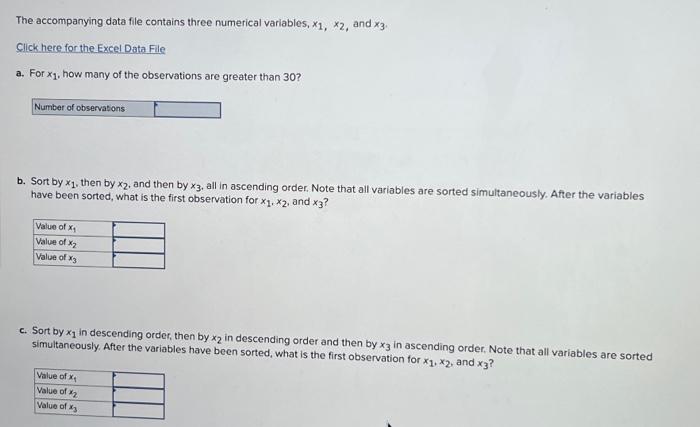 Solved The accompanying data file contains three numerical | Chegg.com