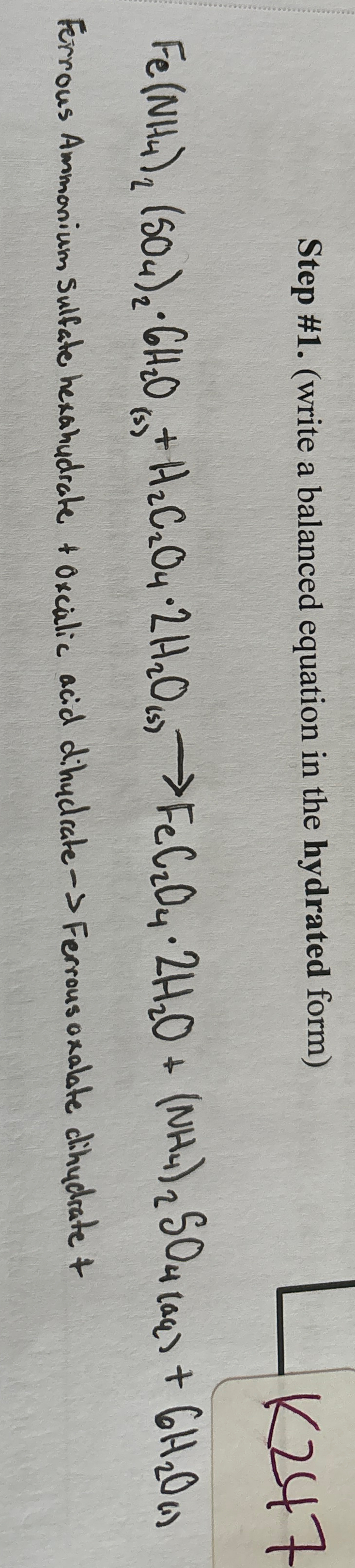 Solved Please correct and balance my equation: Step | Chegg.com