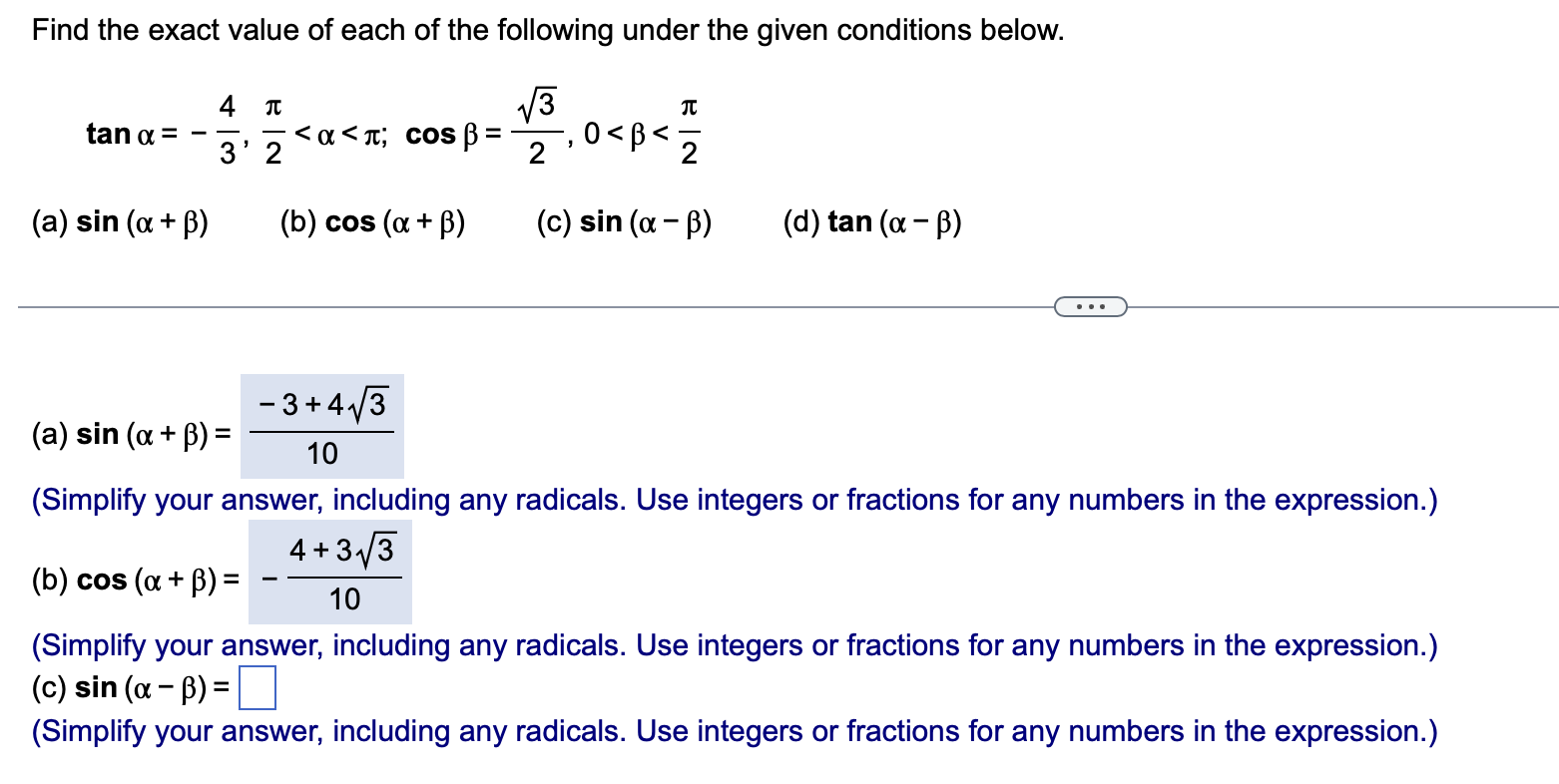 Solved Find the exact value of each of the following under | Chegg.com