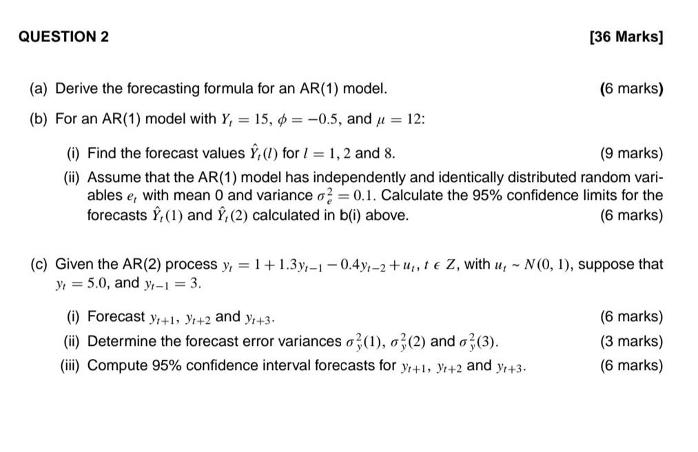 (a) Derive the forecasting formula for an AR(1) | Chegg.com