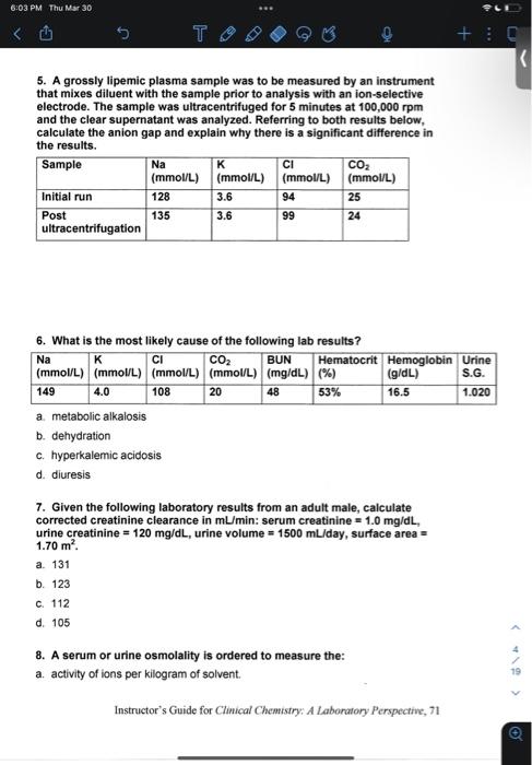 Solved 5. A grossly lipemic plasma sample was to be measured | Chegg.com