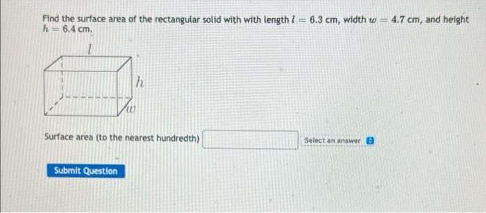 Solved Find the surface area of the rectangular solid with | Chegg.com