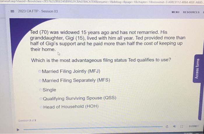 Solved Ted (70) was widowed 15 years ago and has not | Chegg.com