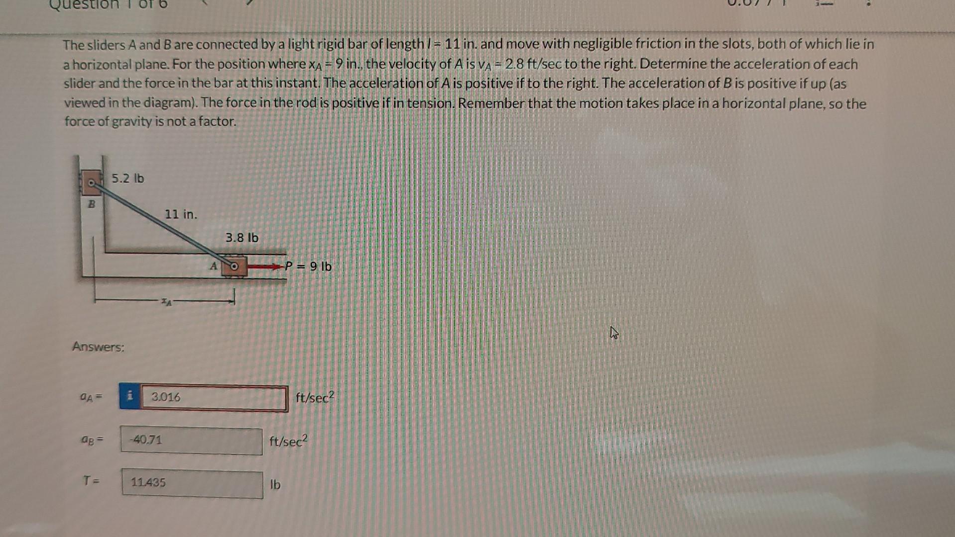 Solved The sliders A and B are connected by a light rigid | Chegg.com