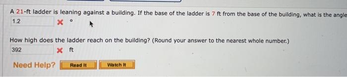 Solved A 21. ladder is leaning against a building. If the | Chegg.com
