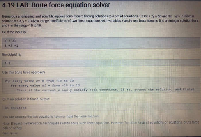 Solved 4.19 LAB: Brute force equation solver Numerous | Chegg.com