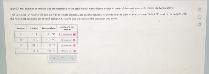 Solved Four 0,4 mol samples of krypton gas are described in | Chegg.com