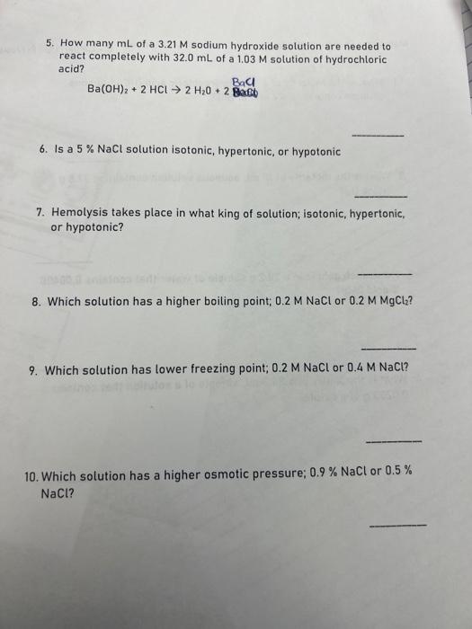 Solved 5. How many mL of a 3.21M sodium hydroxide solution | Chegg.com