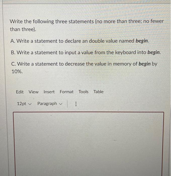 Solved Write the following three statements (no more than | Chegg.com