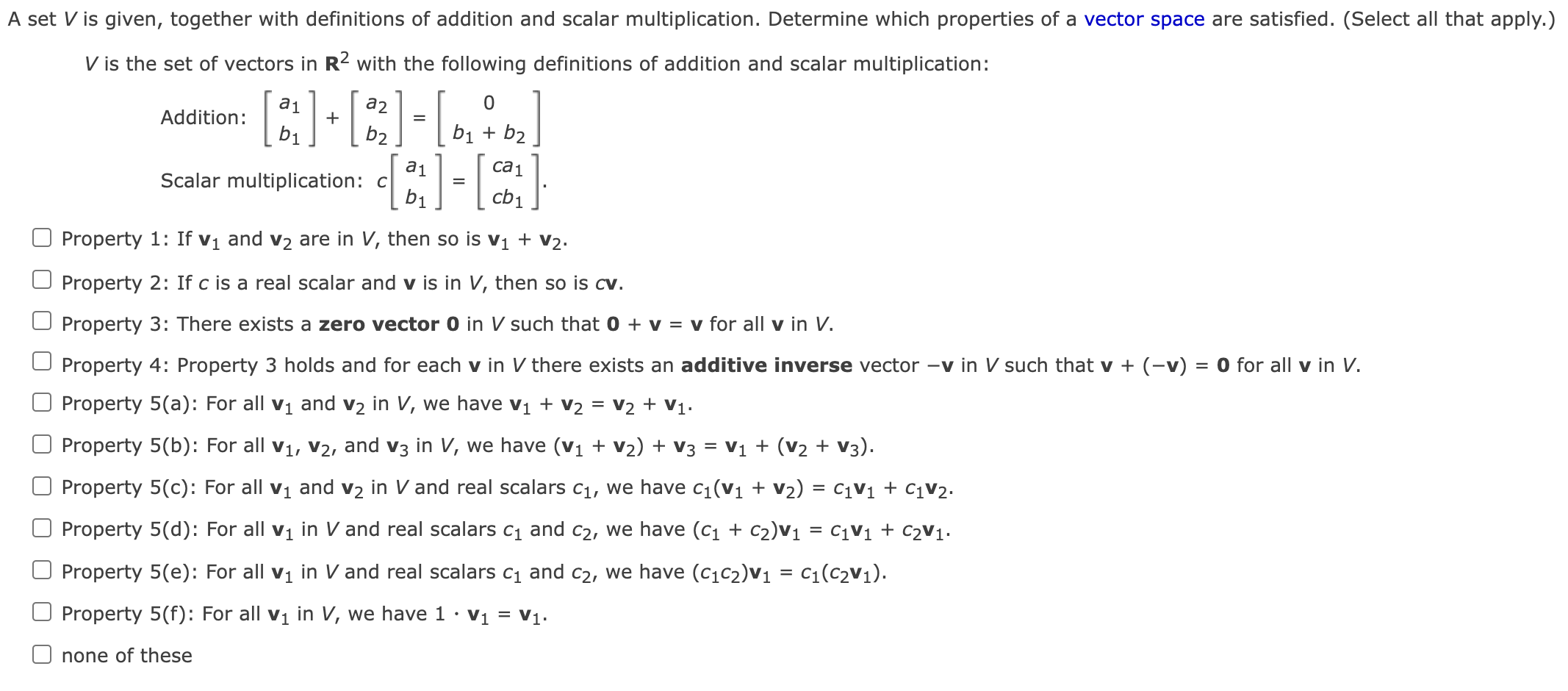 Solved A set V ﻿is given, together with definitions of | Chegg.com