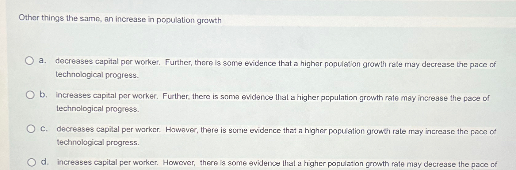 Solved Other things the same, an increase in population | Chegg.com