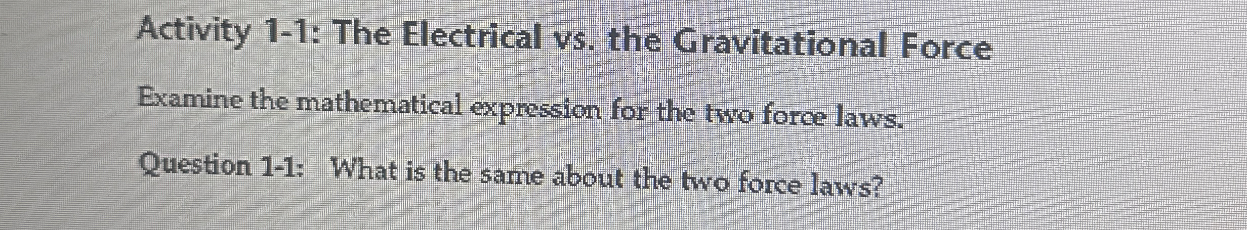 Solved Activity 1-1: The Electrical vs. ﻿the Gravitational | Chegg.com