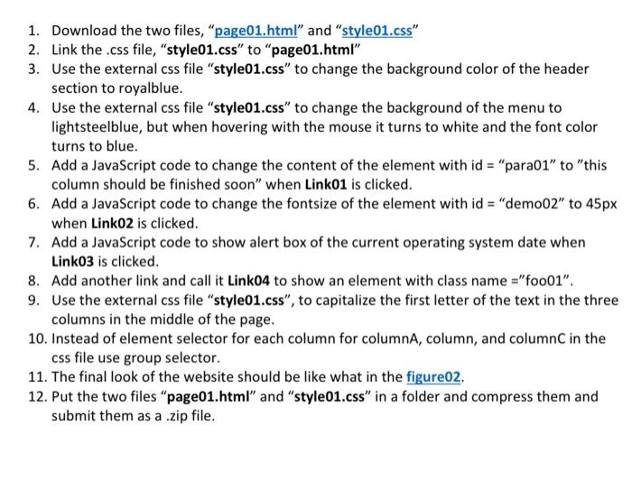 Solved 1. Download the two files, "page01.html" and | Chegg.com