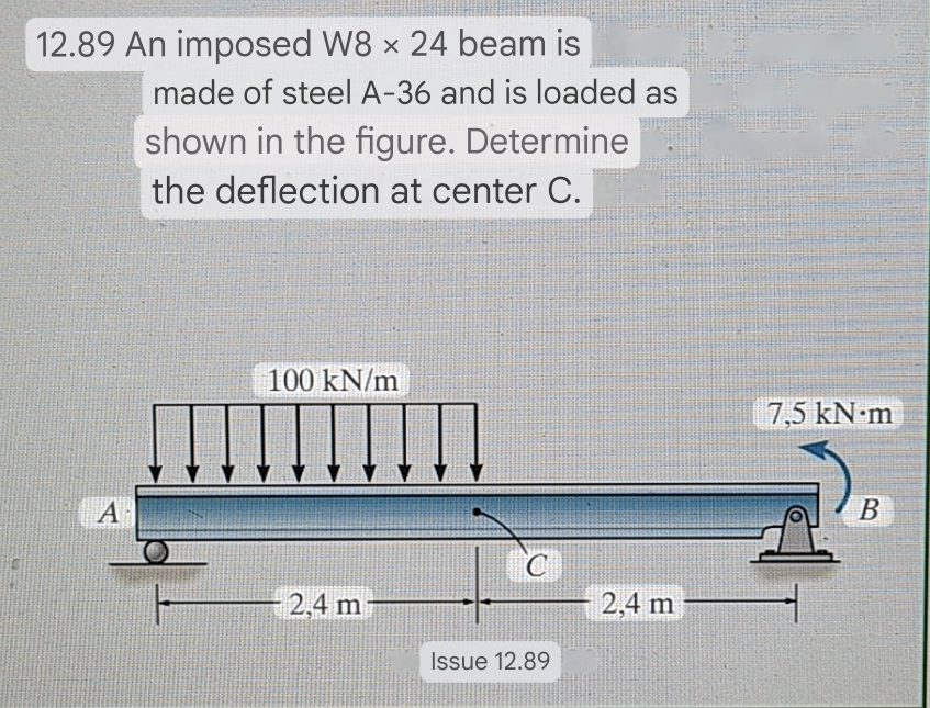 Solved 12.89 ﻿An imposed W8 ×24 ﻿beam is made of steel A-36 | Chegg.com