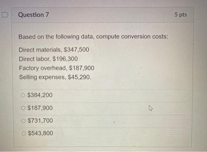 Solved Question 7 5 pts Based on the following data, compute | Chegg.com Solved Question 7 5 pts Based on the following data, compute | Chegg.com