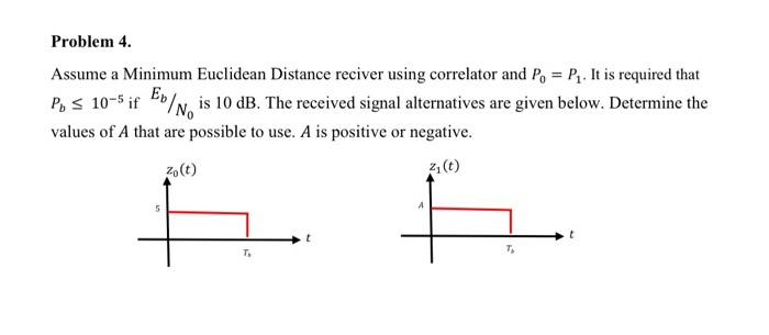 Problem 4. Assume a Minimum Euclidean Distance | Chegg.com