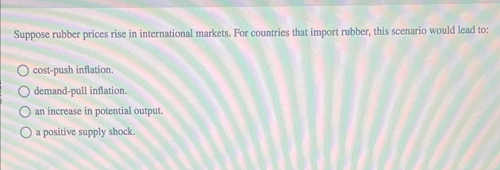 Solved Suppose rubber prices rise in international markets. | Chegg.com