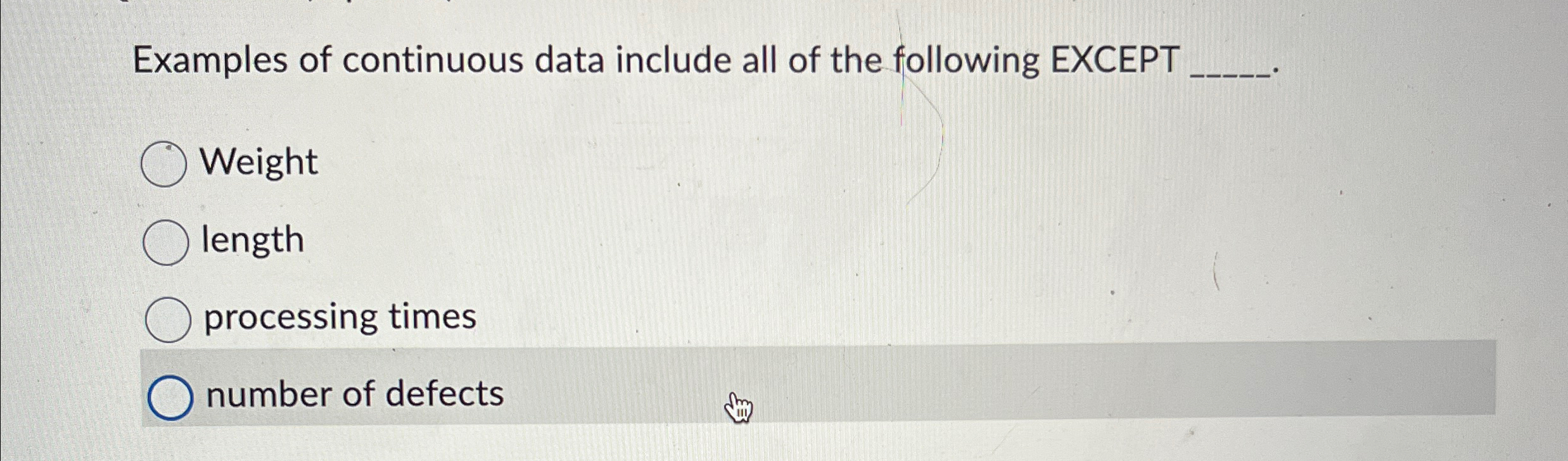 Solved Examples of continuous data include all of the | Chegg.com