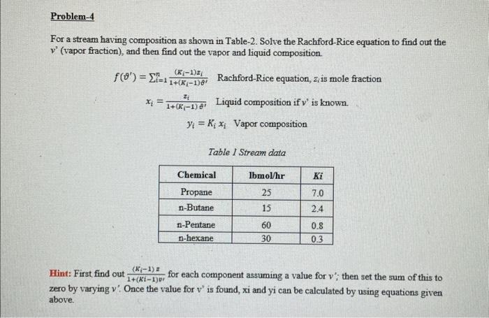 Solved For a stream having composition as shown in Table-2. | Chegg.com