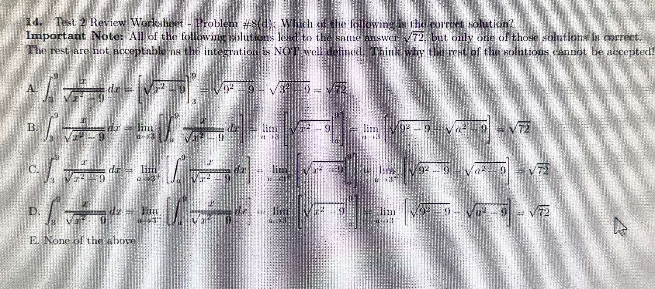 Solved Test 2 ﻿Review Worksheet - ﻿Problem #8(d). ﻿Which of | Chegg.com