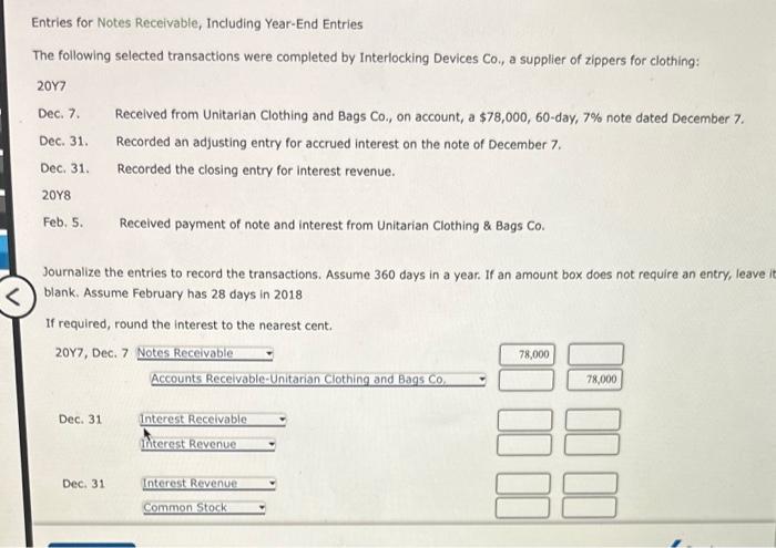 Solved Entries for Notes Receivable, Including Year-End | Chegg.com