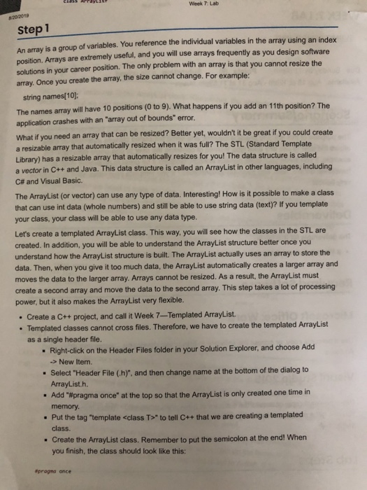 Solved Week 7: Lab 8202019 Step 1 An array is a group of | Chegg.com